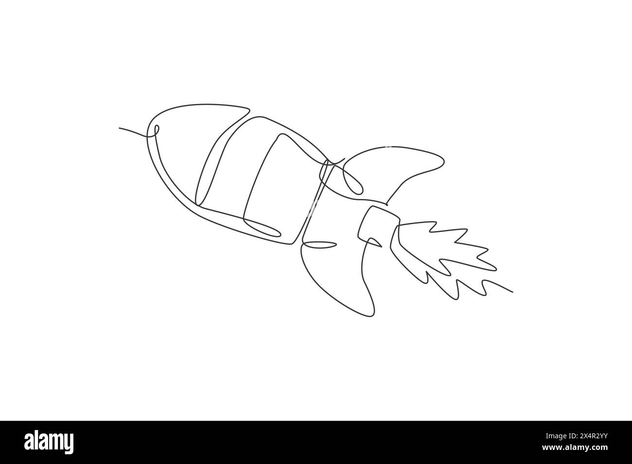 Single continuous line drawing rocket launch fly into the sky universe ...