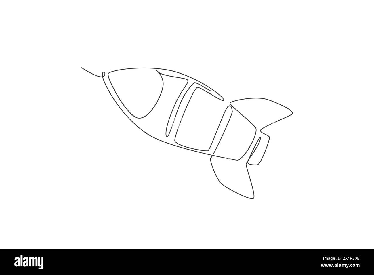Single continuous line drawing rocket launch fly into the sky universe ...
