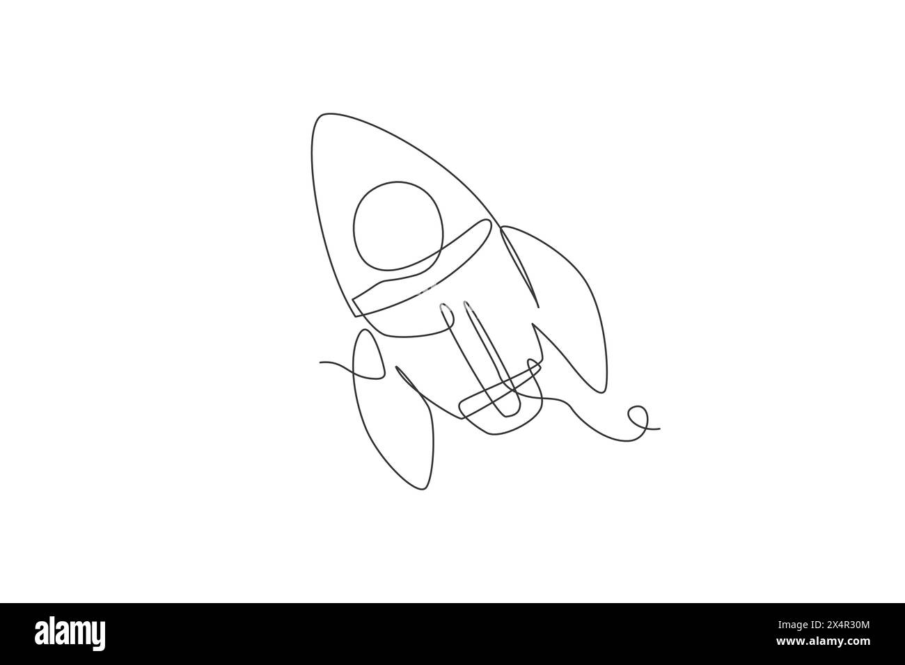 One continuous line drawing of simple retro spacecraft flying up to the ...