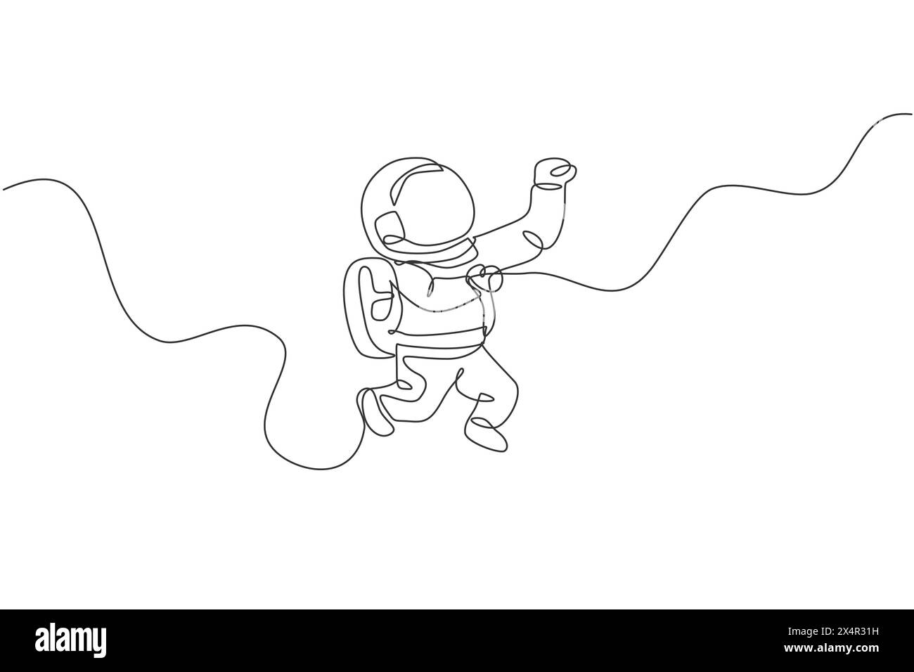 Single continuous line drawing of young cosmonaut scientist discovering ... Single continuous line drawing of young cosmonaut scientist discovering ...