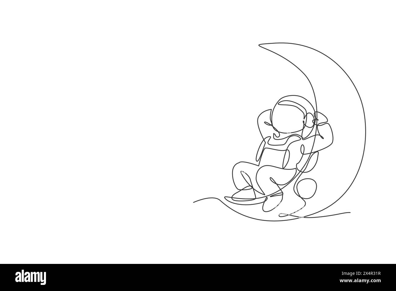 One single line drawing of space man astronaut exploring cosmic galaxy ...
