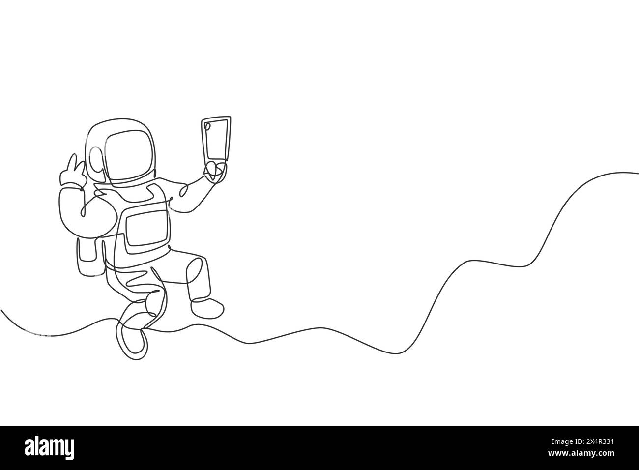 One single line drawing of space man astronaut exploring cosmic galaxy ...