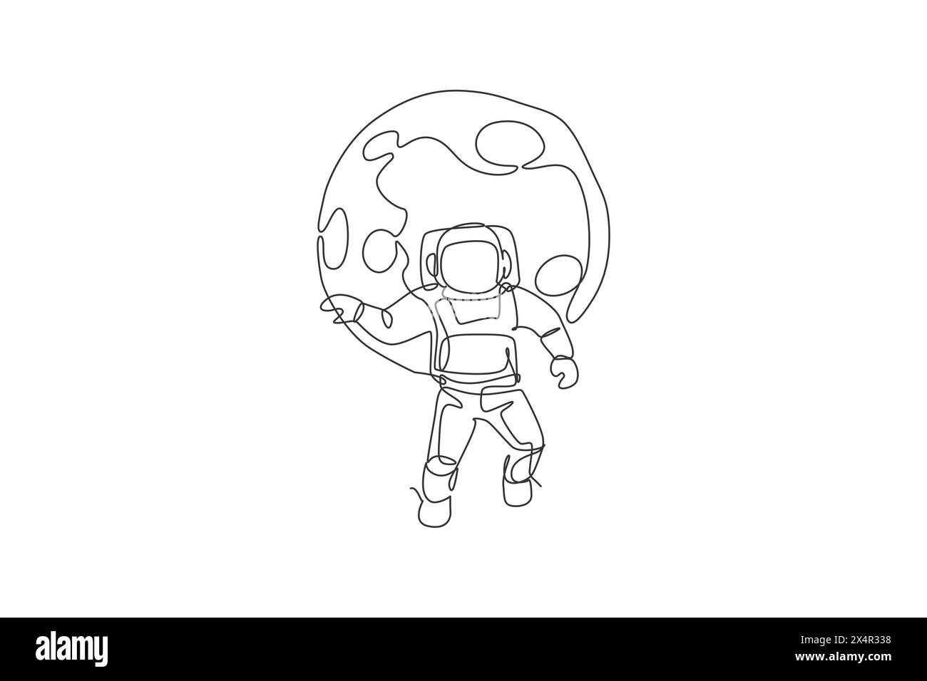 One single line drawing of space man astronaut exploring cosmic galaxy ...