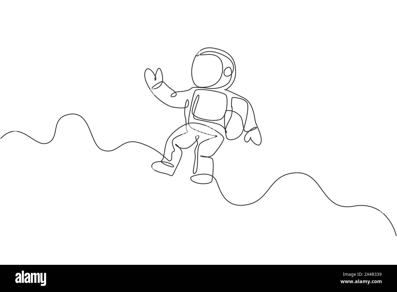 One continuous line drawing of young astronaut scientist exploring ...