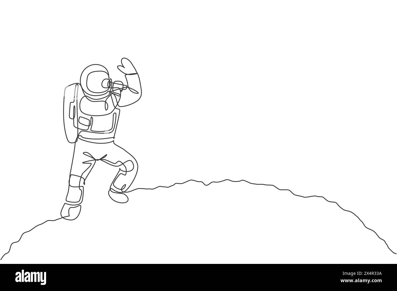 Single continuous line drawing astronaut singer singing a beautiful ...
