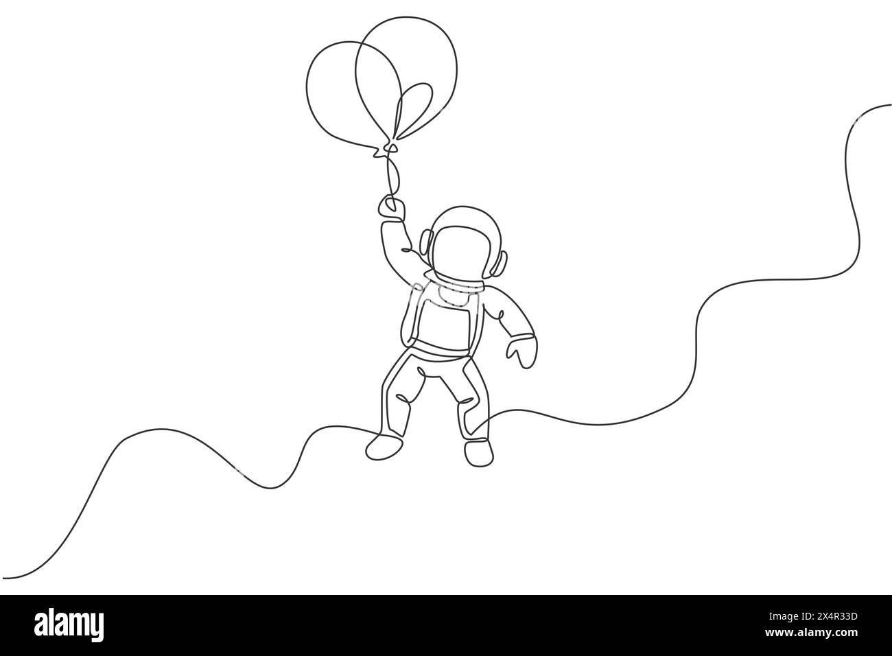 One continuous line drawing of cosmonaut exploring outer space ...