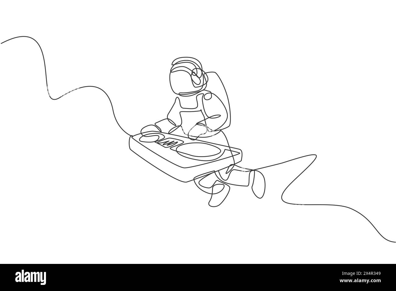 Single continuous line drawing of astronaut playing dj audio mixer ...