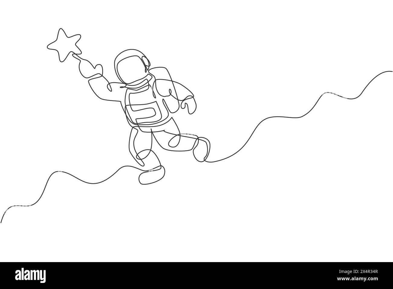 One continuous line drawing of cosmonaut exploring outer space ...
