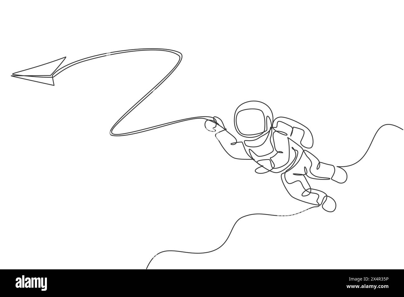 One single line drawing space man astronaut exploring cosmic galaxy ...