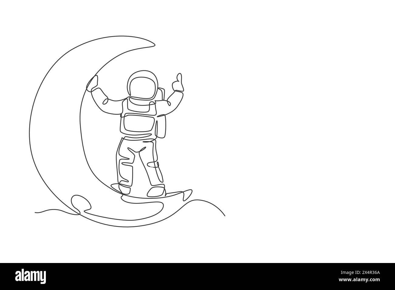 One continuous line drawing cosmonaut exploring outer space. Astronaut ...