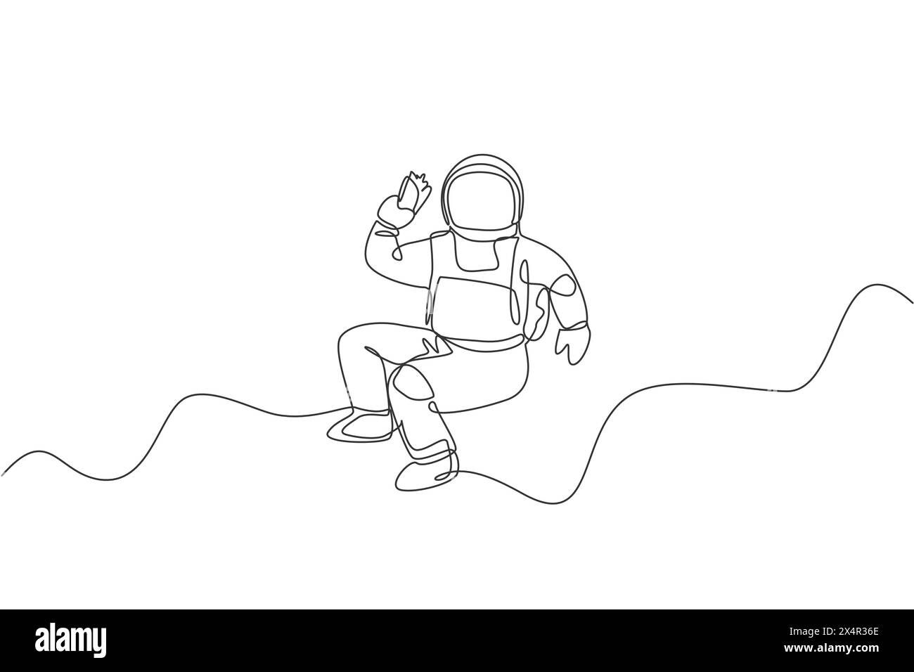 One continuous line drawing of cosmonaut eating spicy Mexican taco in ...
