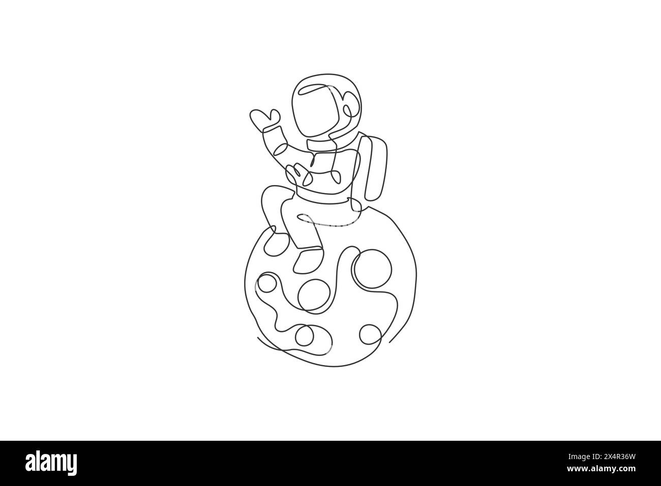 One continuous line drawing of cosmonaut exploring outer space ...