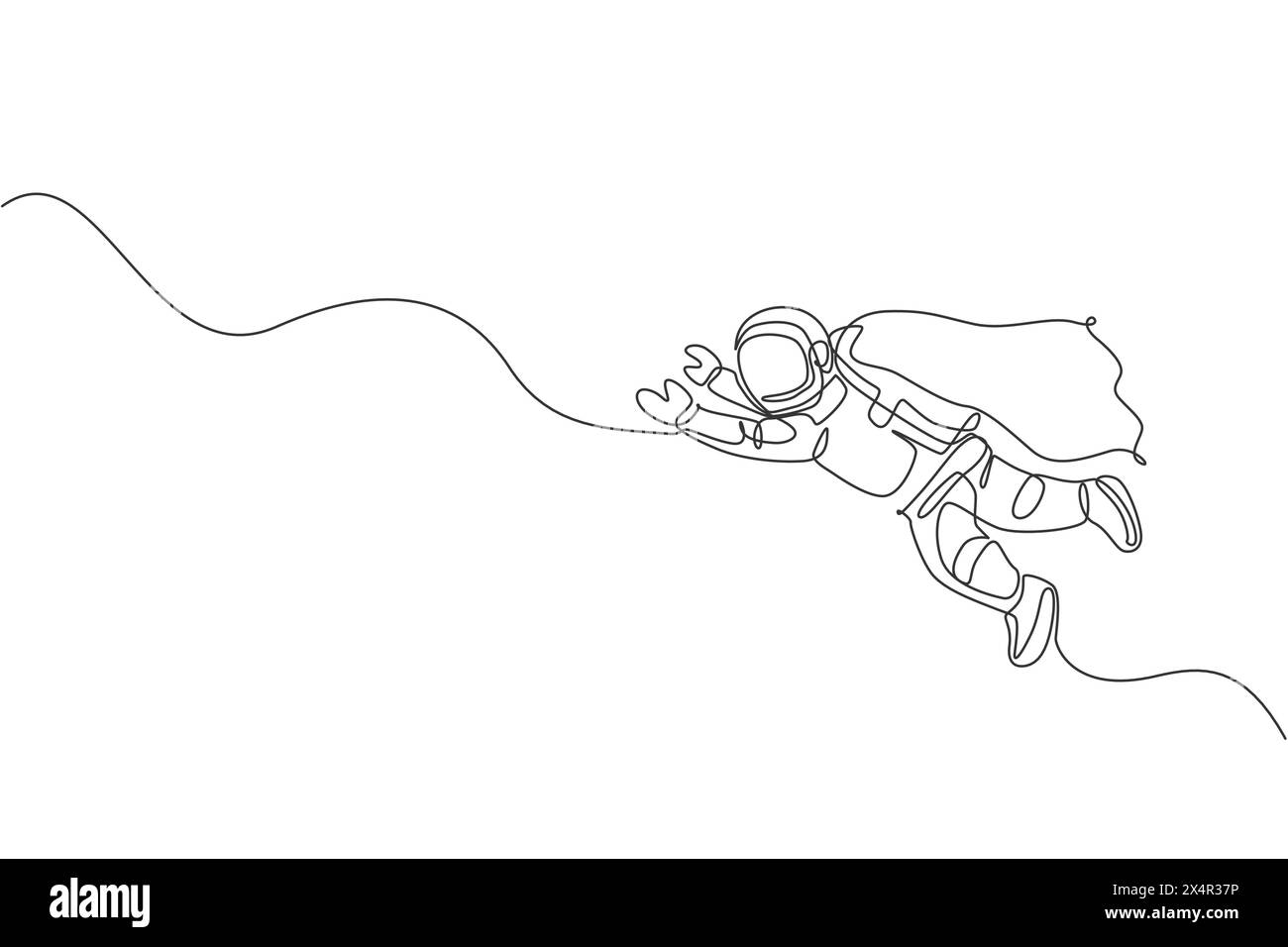 Single continuous line drawing floating science astronaut in spacewalk ...
