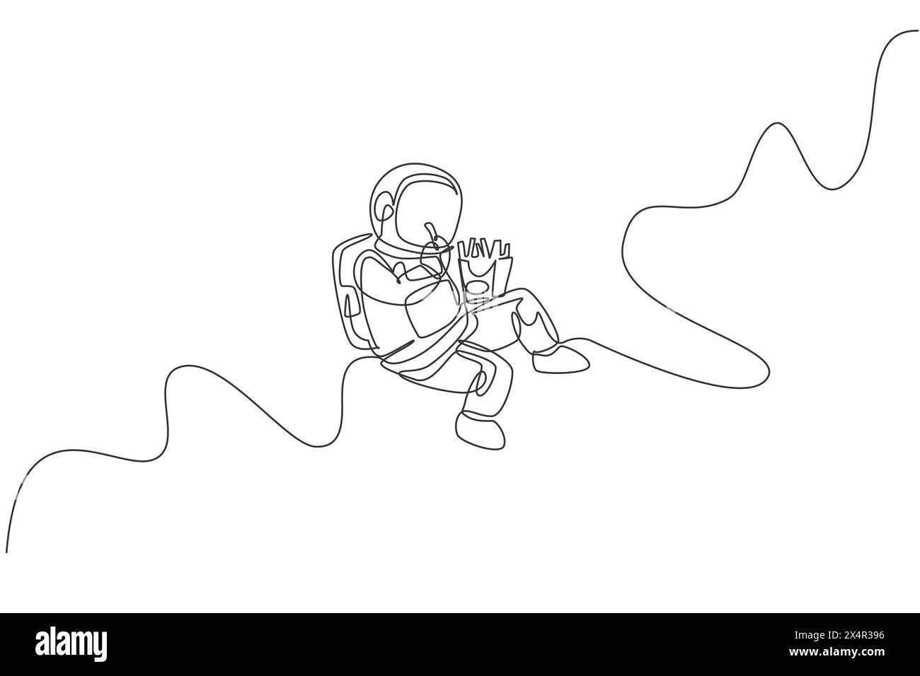 One single line drawing of astronaut flying in cosmos galaxy while ...