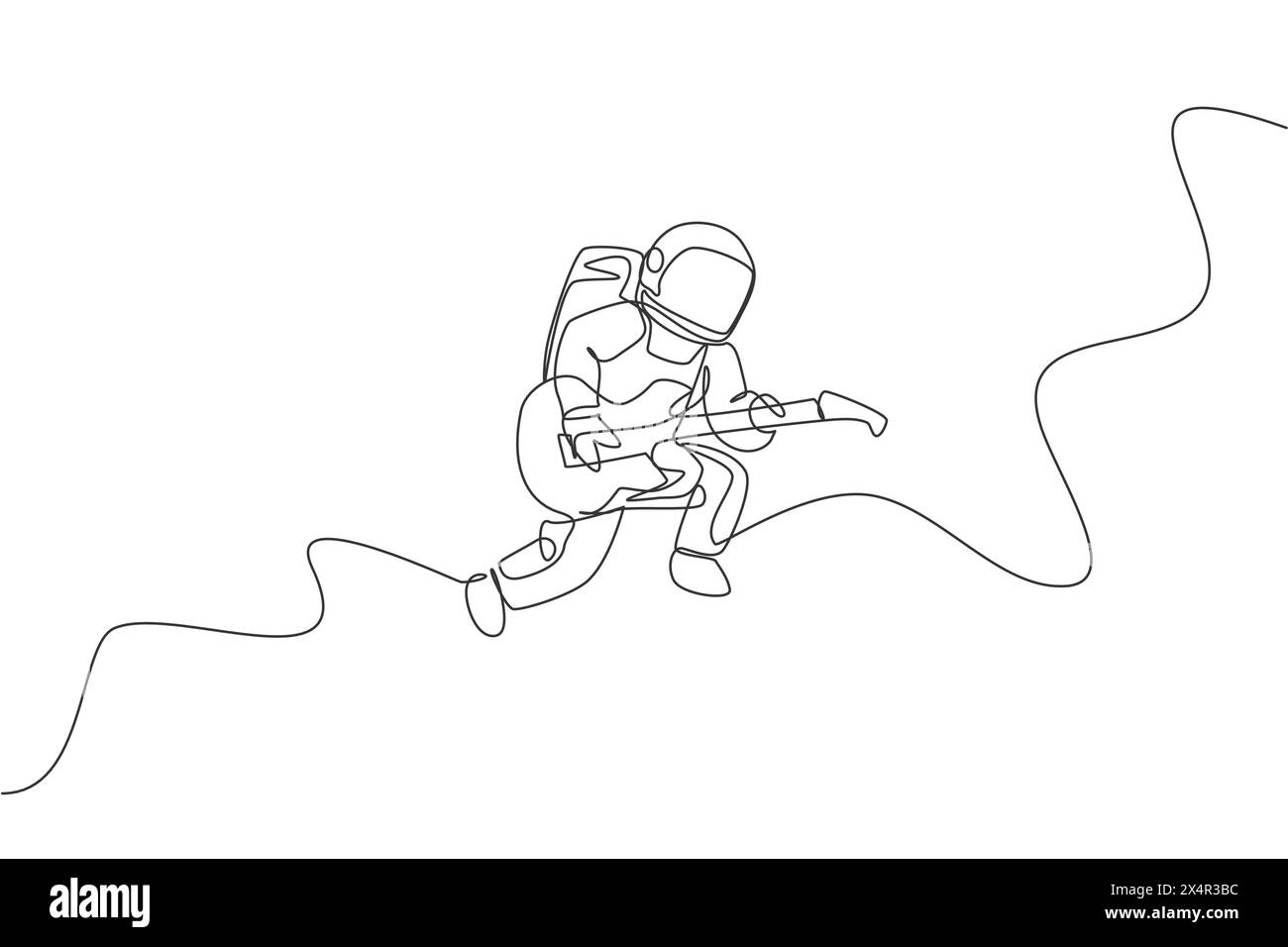 One continuous line drawing of astronaut with spacesuit playing ...