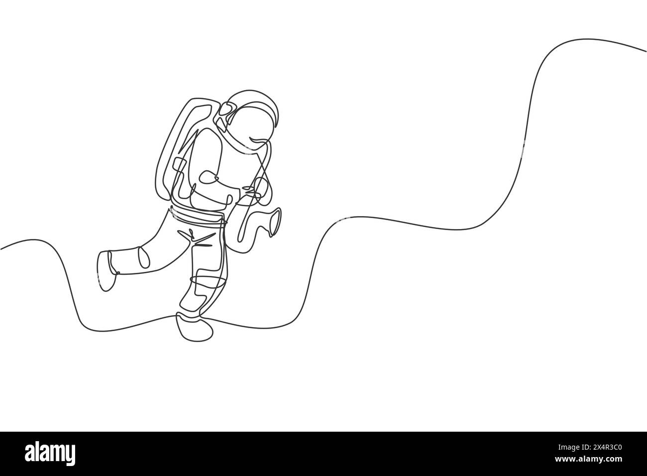 One continuous line drawing astronaut with spacesuit playing saxophone ...