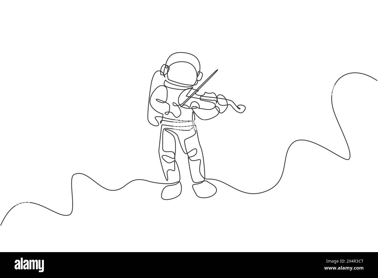 Single continuous line drawing of astronaut playing beauty violin ...