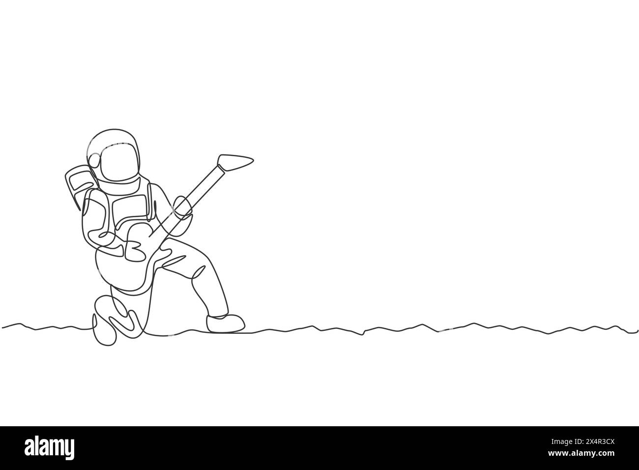 One single line drawing of spaceman playing acoustic guitar musical ...