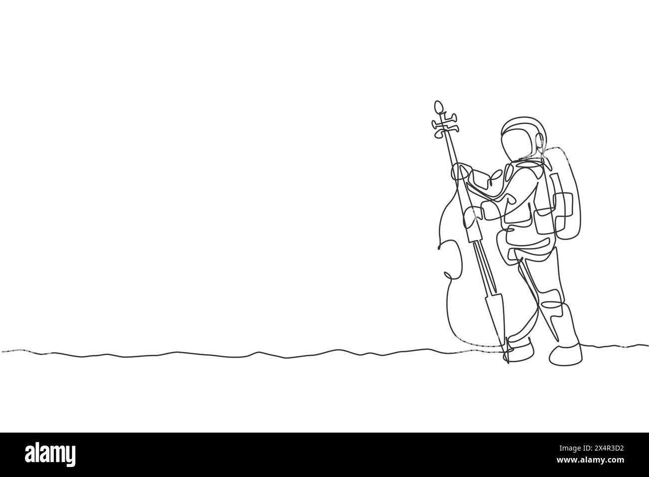 One single line drawing of spaceman cellist playing cello musical ...