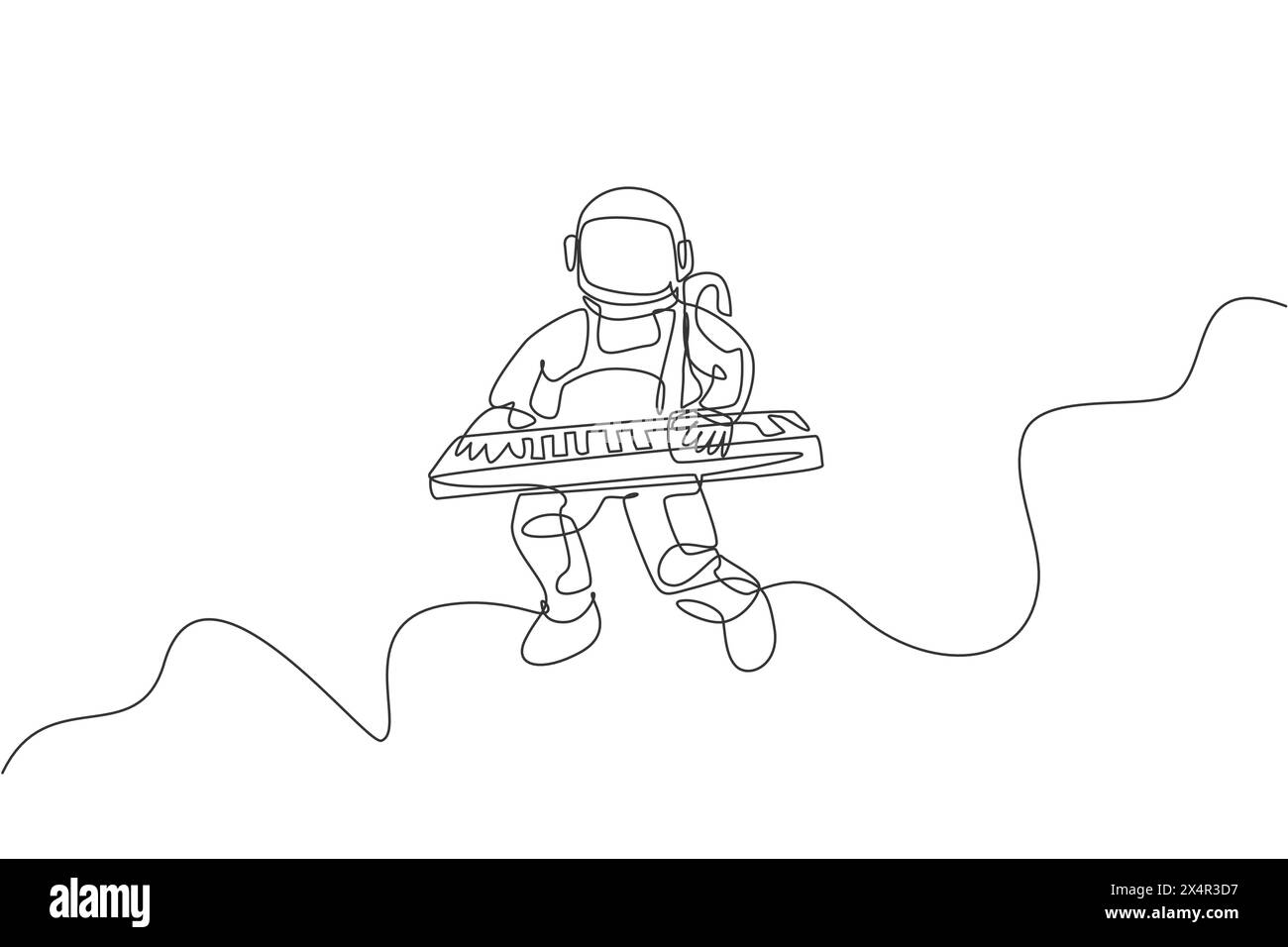 Single continuous line drawing of astronaut keyboardist playing ...