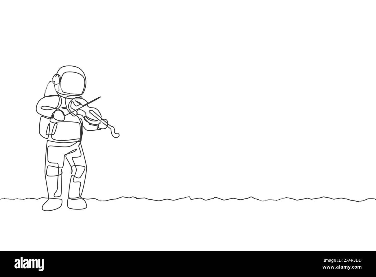 One single line drawing of spaceman playing violin musical instrument ...