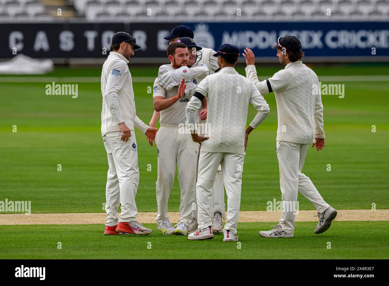 LONDON, UNITED KINGDOM. 04 May, 24. Ryan Higgins of Middlesex (centre ...
