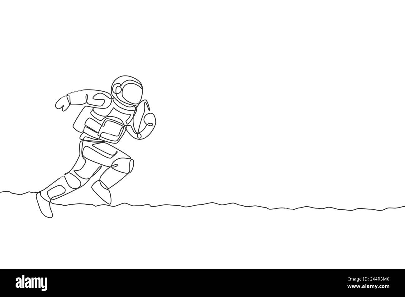 One continuous line drawing of astronaut practicing American football ...