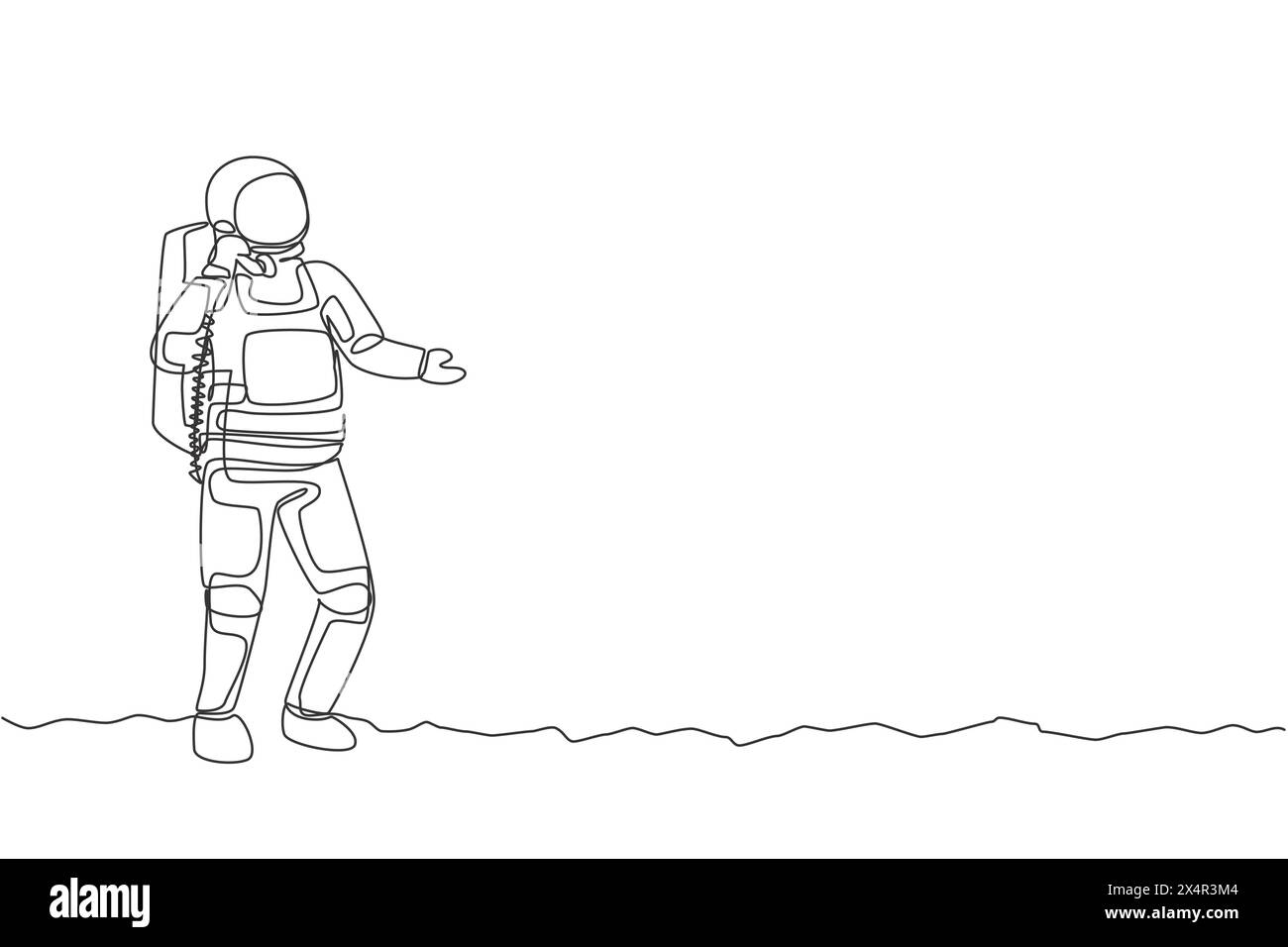One single line drawing of cosmonaut in moon surface make an emergency ...