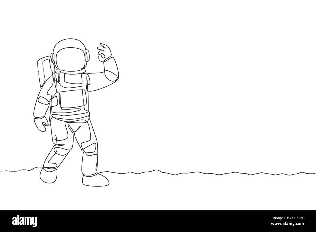 One single line drawing cosmonaut make okay gesture with his fingers in ...