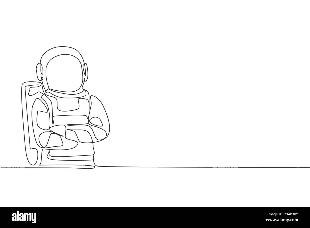 One single line drawing of cosmonaut standing pose with style while ...