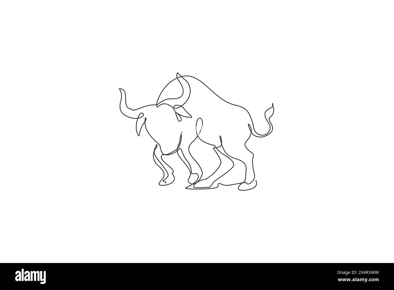 Single continuous line drawing of wild African bull. Endangered animal ...