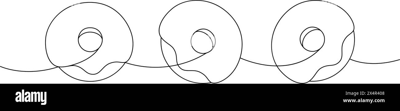 Glazed donuts. Take away donuts one line continuous drawing. Bakery ...