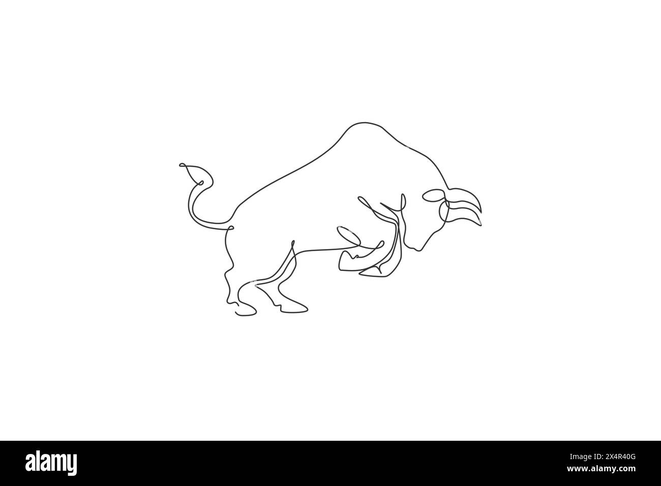 One continuous line drawing of angry Spanish bull. Wild animal national ...
