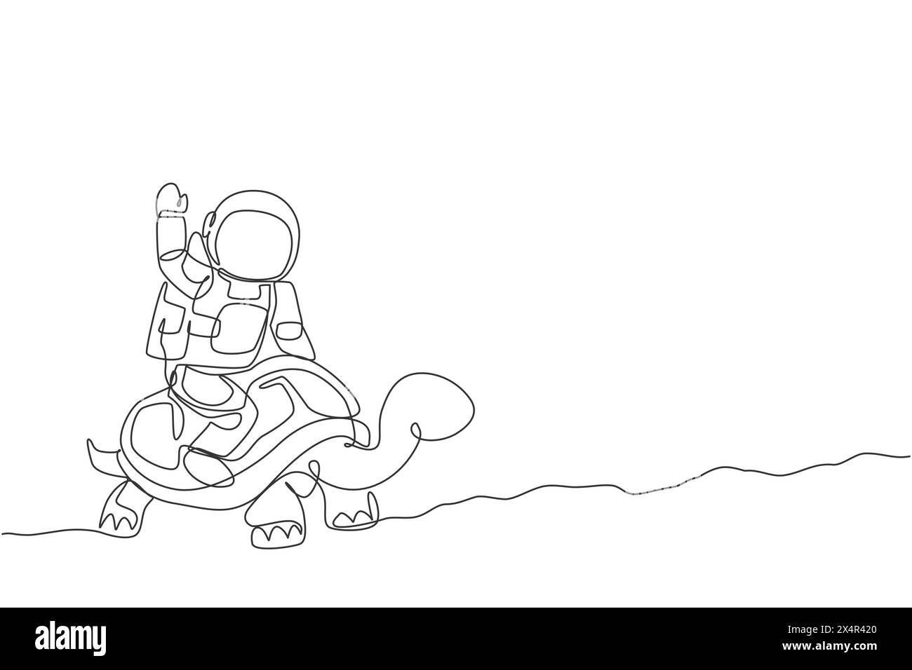 Single continuous line drawing of cosmonaut with spacesuit riding ...