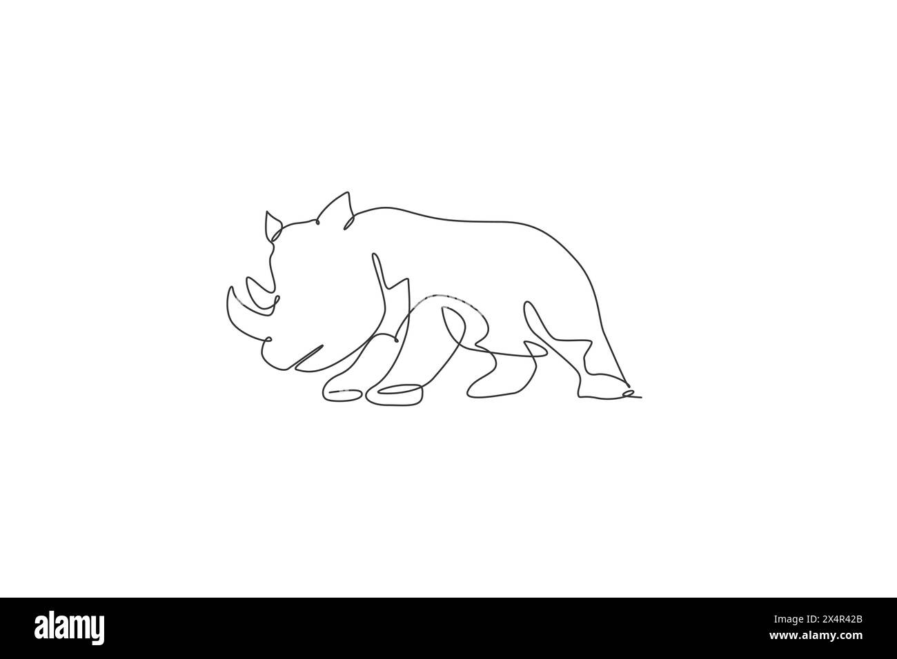 One continuous line drawing of big African rhinoceros. Wild animal ...