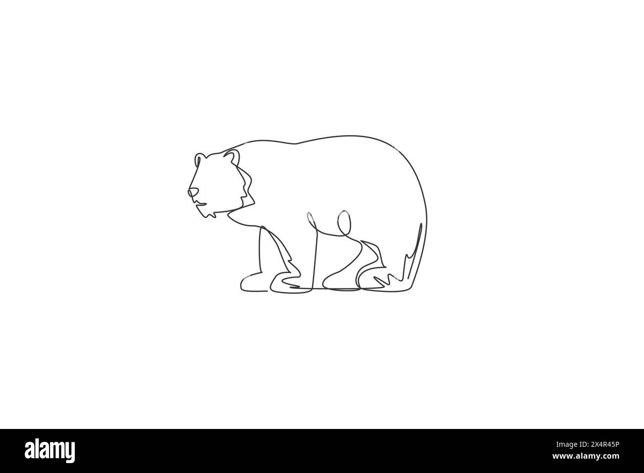 Single continuous line drawing of giant grizzly bear. Endangered animal ...