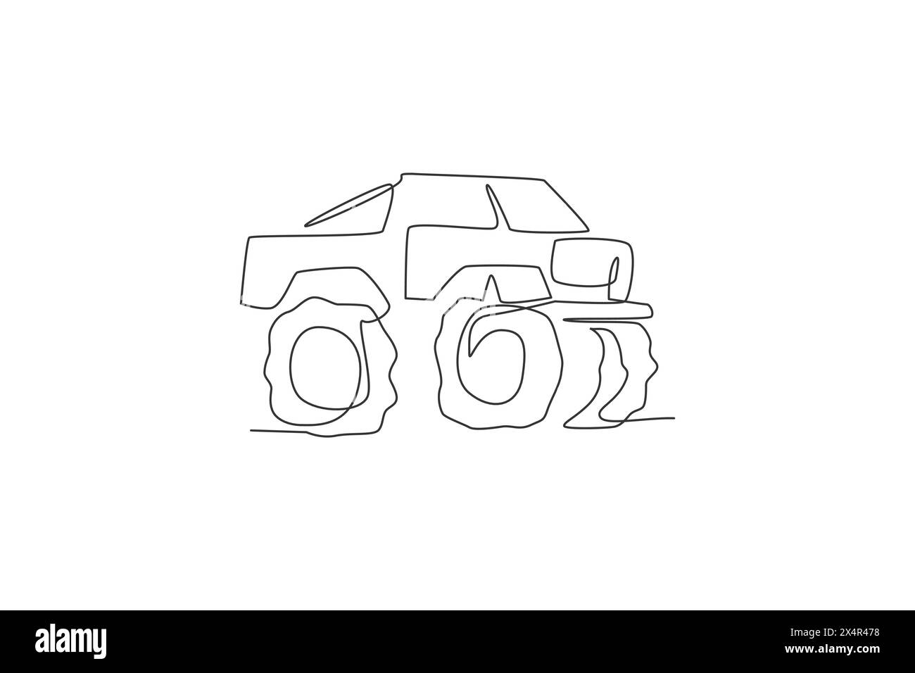 Single continuous line drawing of big monster truck in competition ...