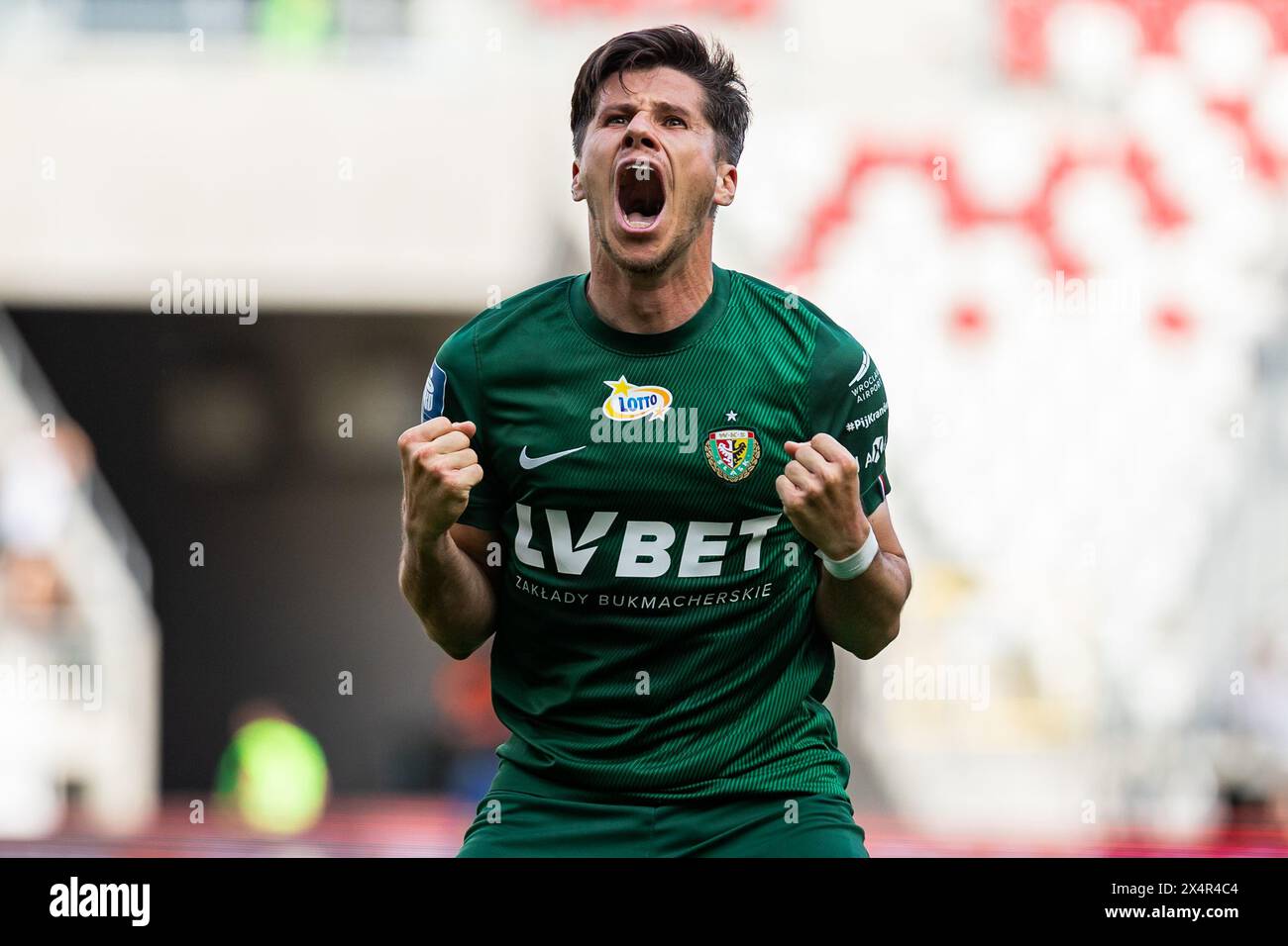 Petr Schwarz of Slask celebrates a goal during the Polish PKO ...