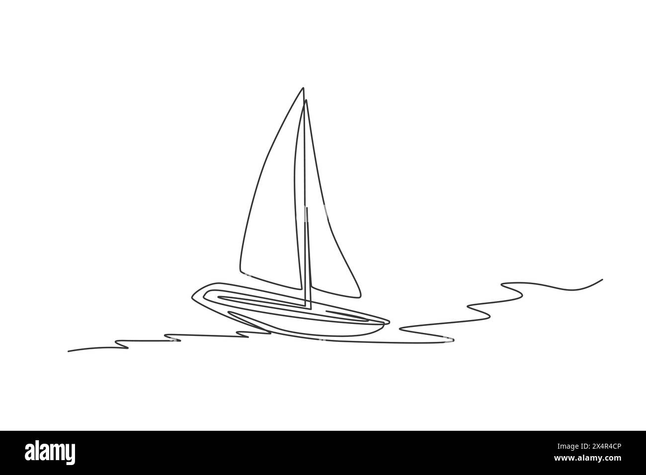 One continuous line drawing of sail boat sailing on the sea. Water transportation vehicle ...