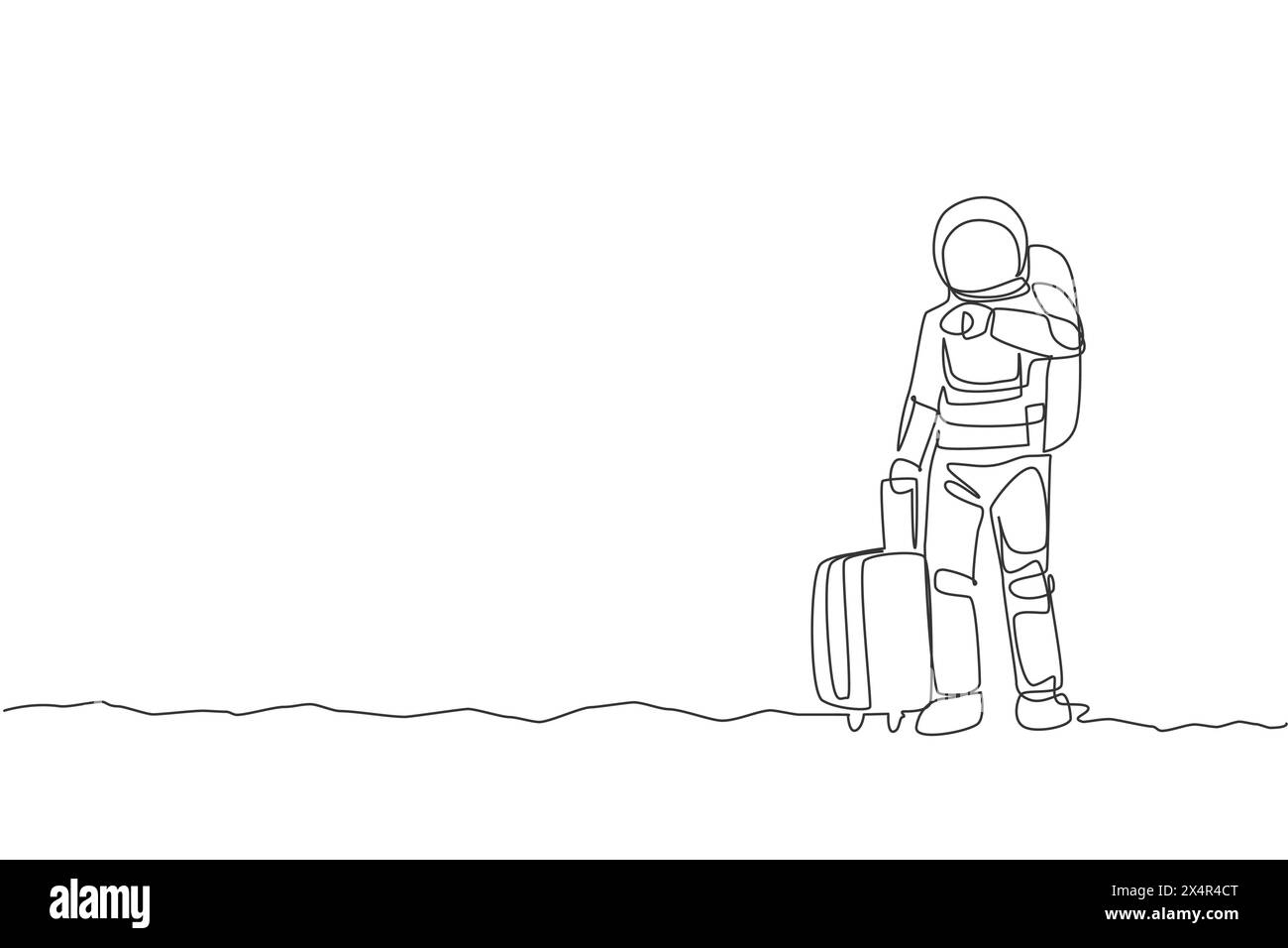 One single line drawing astronaut looking to his wristwatch waiting for ...