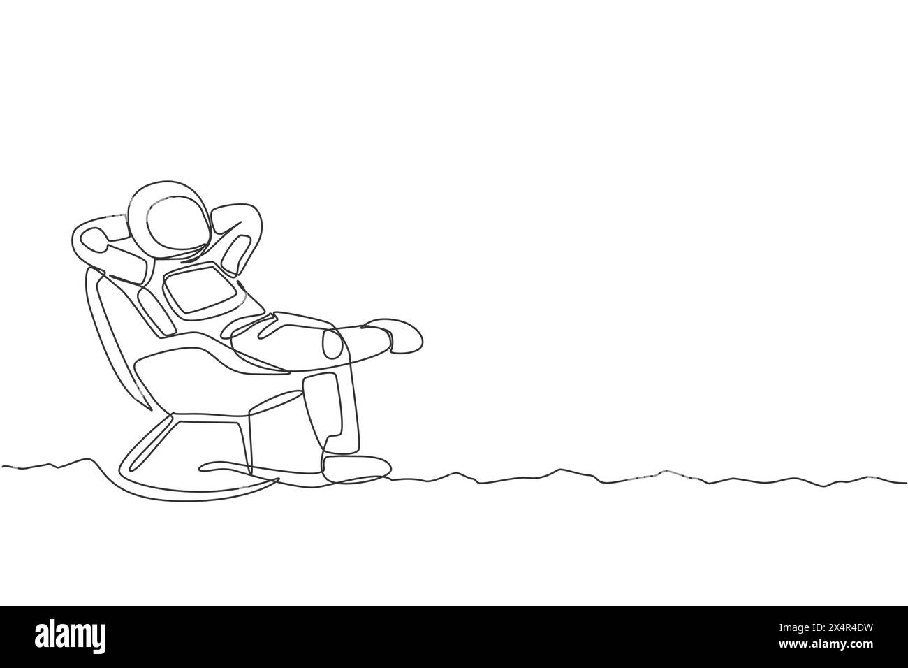 One continuous line drawing of young happy astronaut sleeping relax on ...