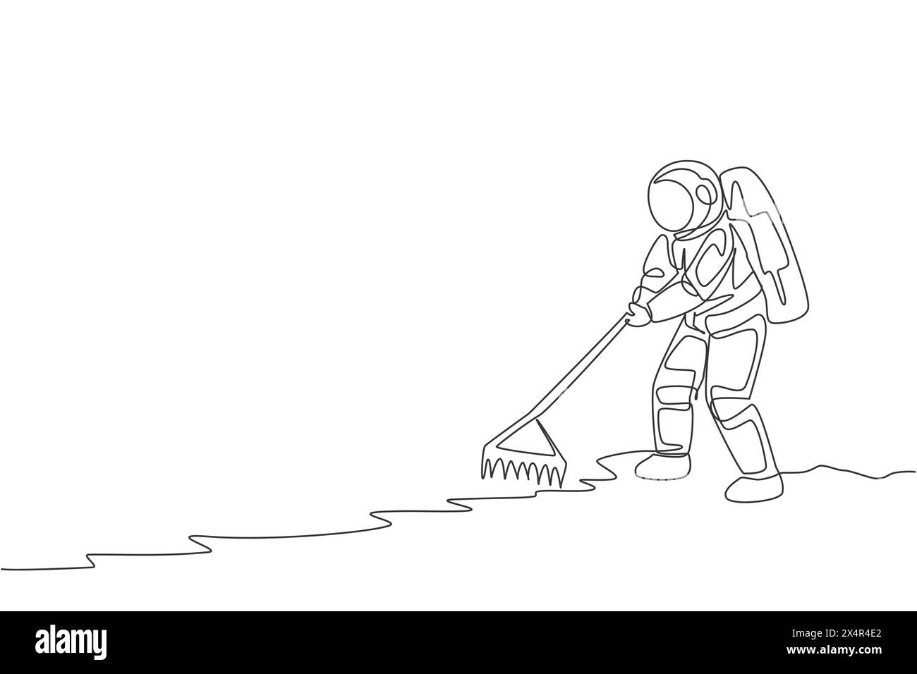 Single continuous line drawing cosmonaut leveling and flattening land ...