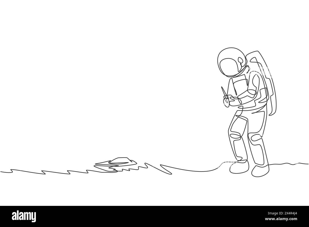 One continuous line drawing of astronaut playing speed boat radio ...