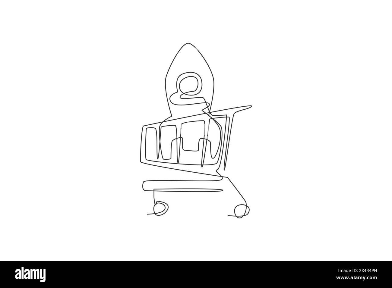 One continuous line drawing of rocket toys inside shopping cart. Sale ...