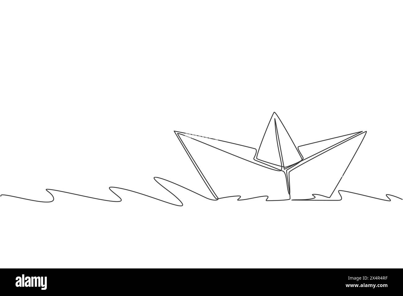 Single continuous line drawing of paper boat sailing on the water river ...