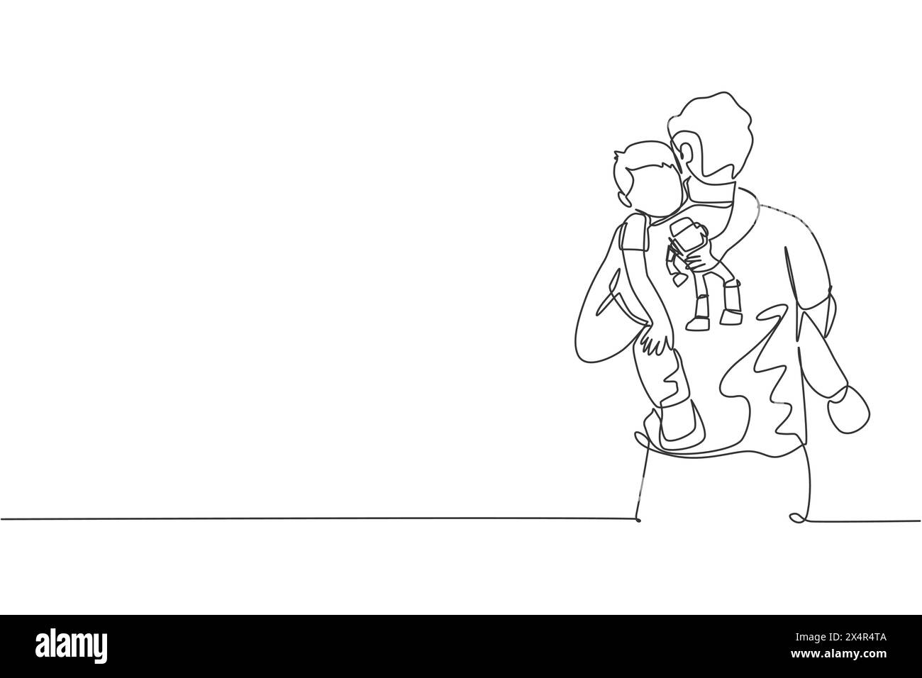 Single continuous line drawing of young happy father hugging full of ...
