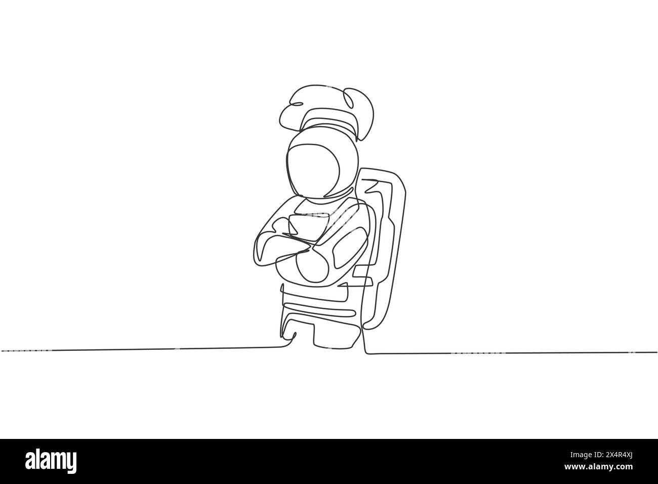 Single continuous line drawing of astronaut chef cross his hands on ...