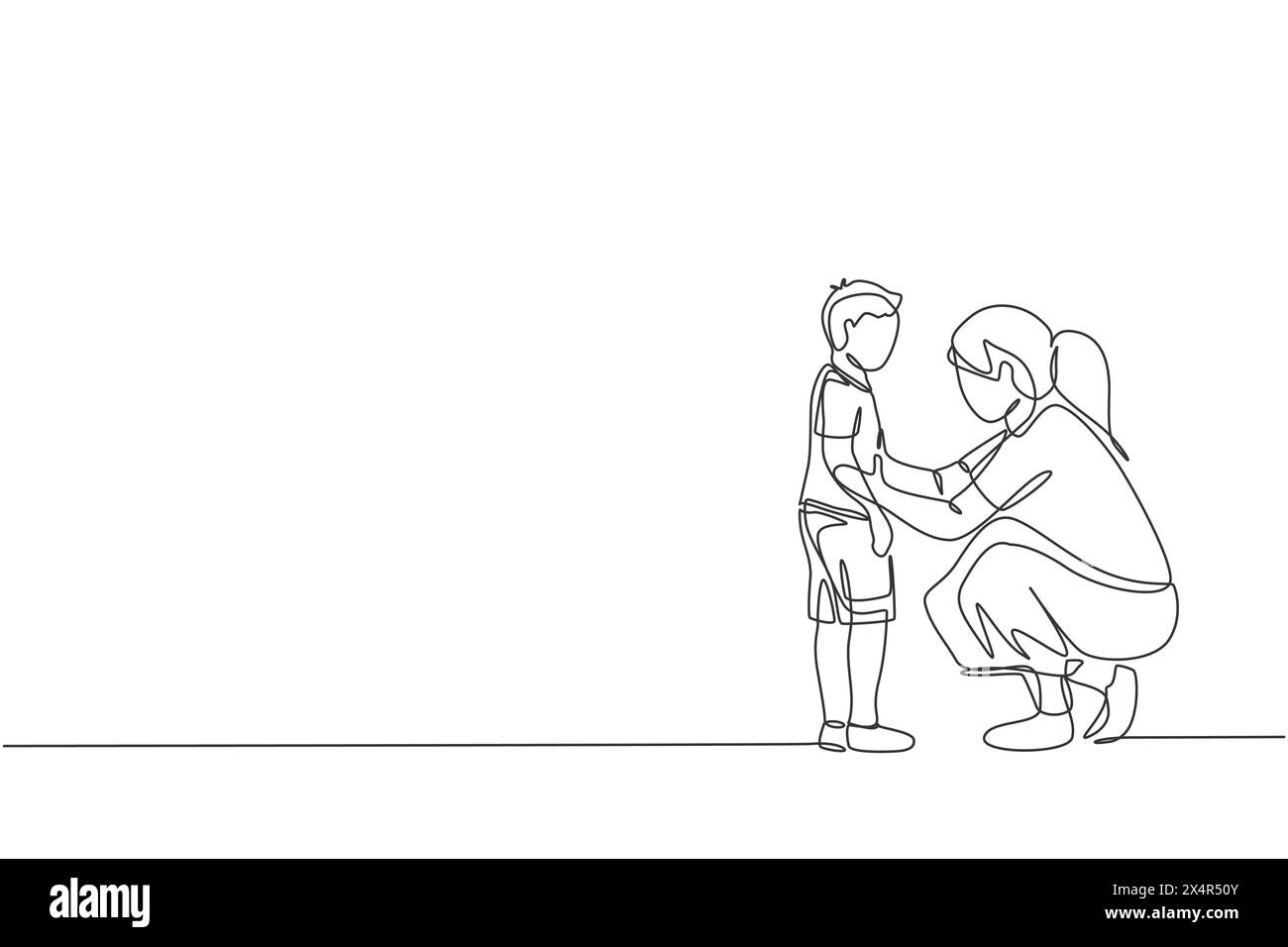 One continuous line drawing of young mother giving some wise advice ...