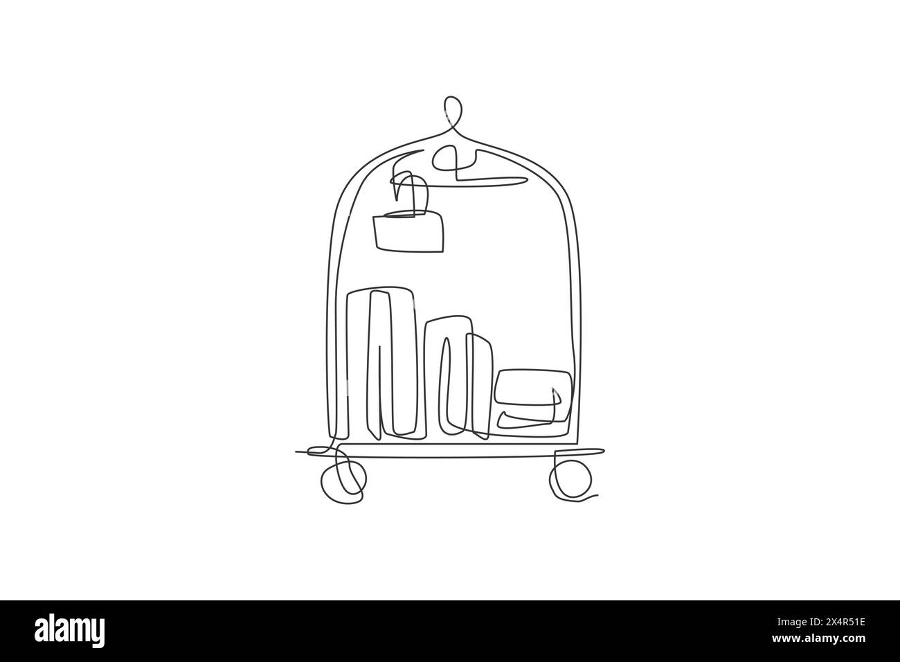 One single line drawing of luggage trolley in hotel vector graphic ...