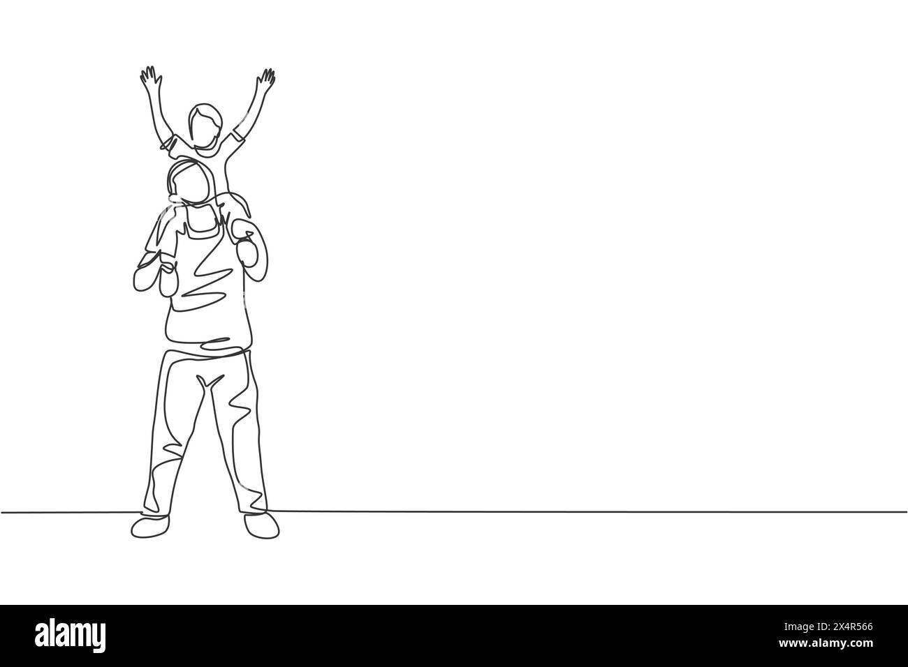 One single line drawing of young happy father playing together and ...